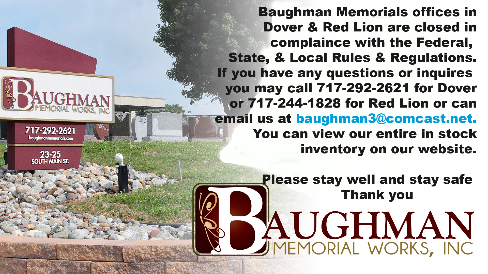 Memorial Dealer | York PA County | Baughman Memorial Works